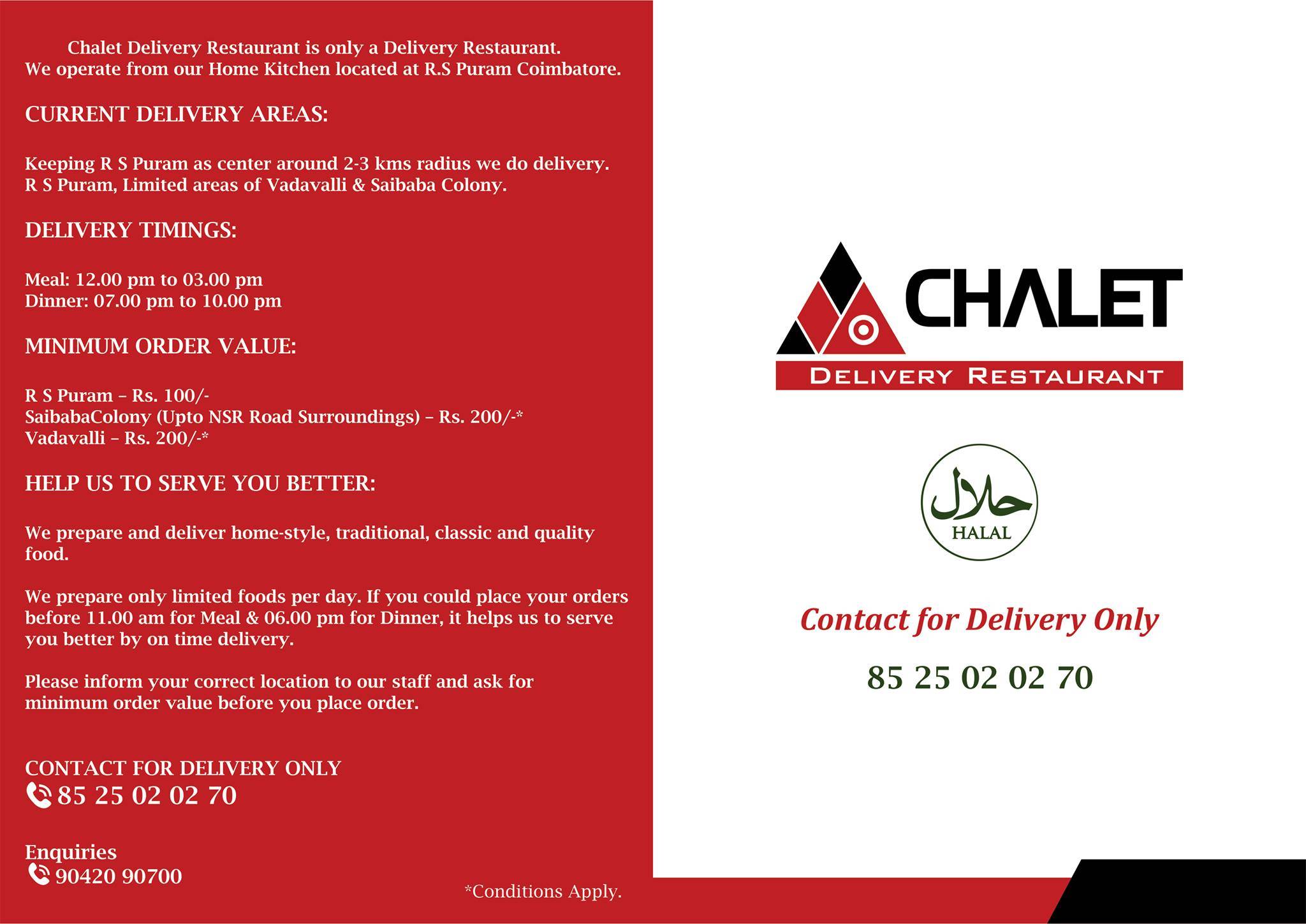 Menu at Chalet Delivery Restaurant, Coimbatore