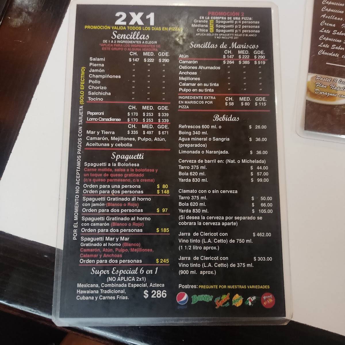 Carta del restaurante Charly Pizza, Ciudad del México, Ave 8