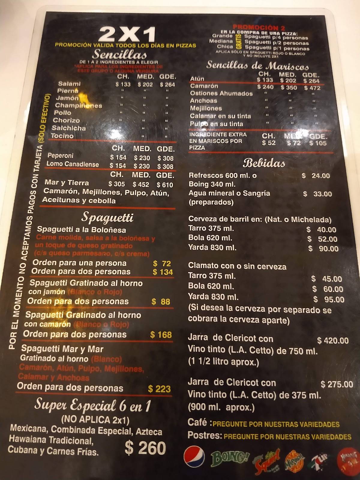 Carta del restaurante Charly Pizza, Ciudad del México, Ave 8