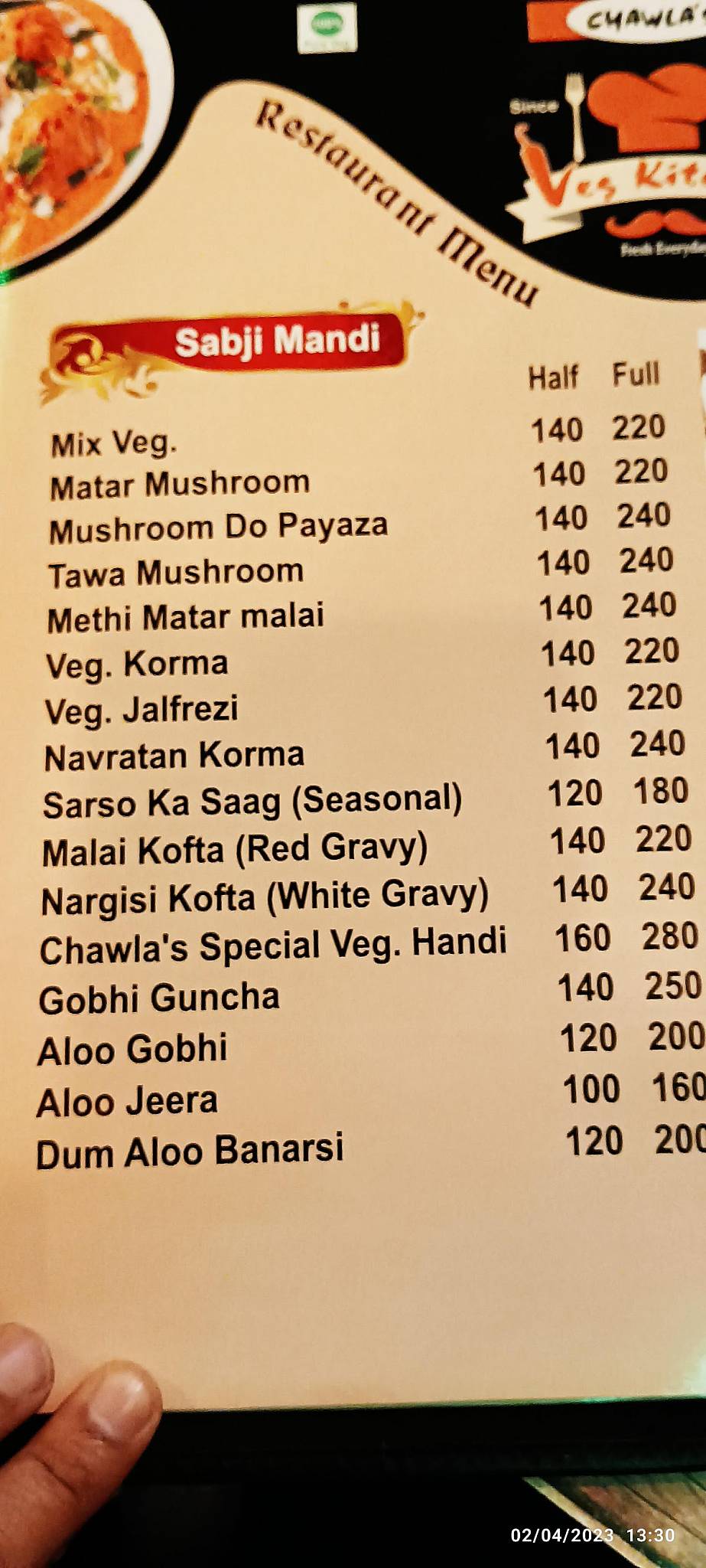 Menu at Chawla's Veg Kitchen, Ghaziabad, S-25