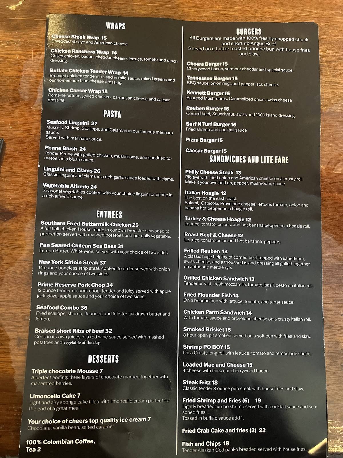 Menu at Cheers Bar & Grill, Bridgeton