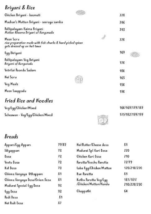 Menu at Madras Machan's, Chennai