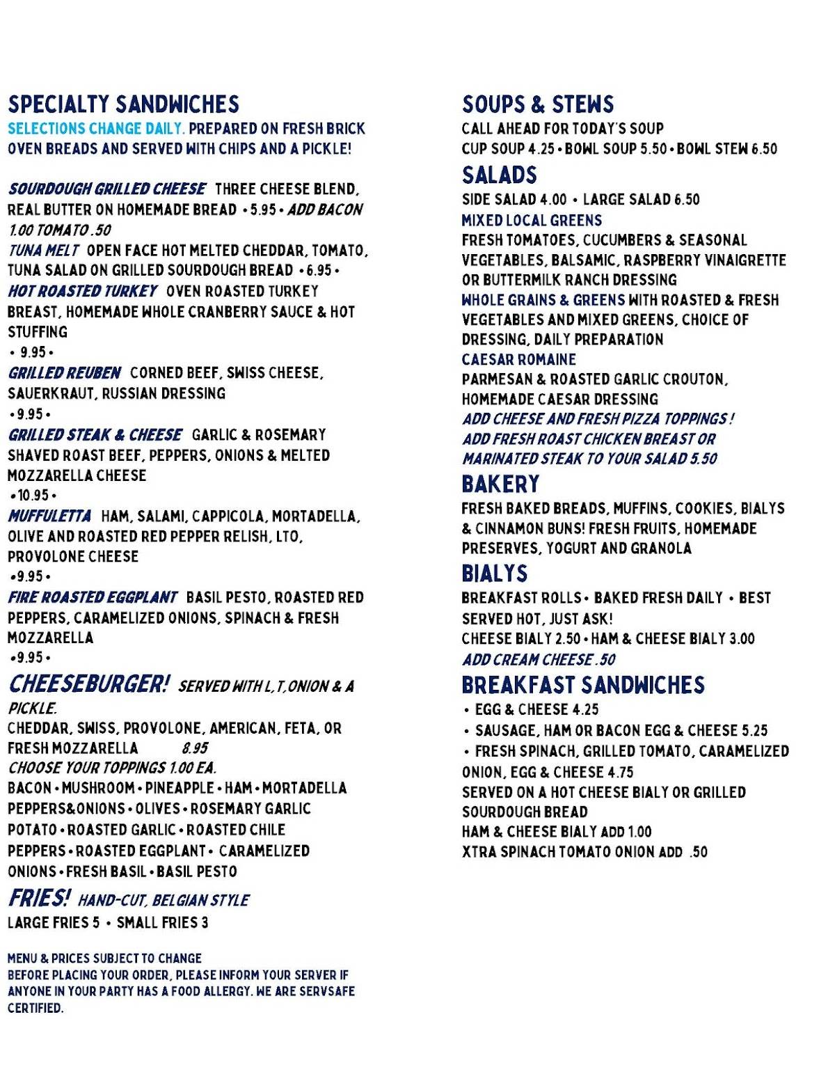 Menu at Chesterfield General Store and Cafe, Chesterfield