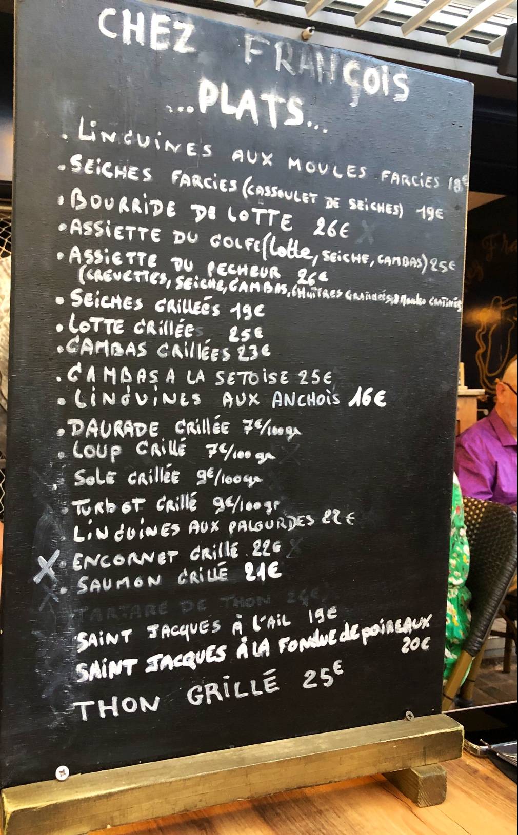 Menu at Chez François restaurant, Sète, 8 Quai Général Durand