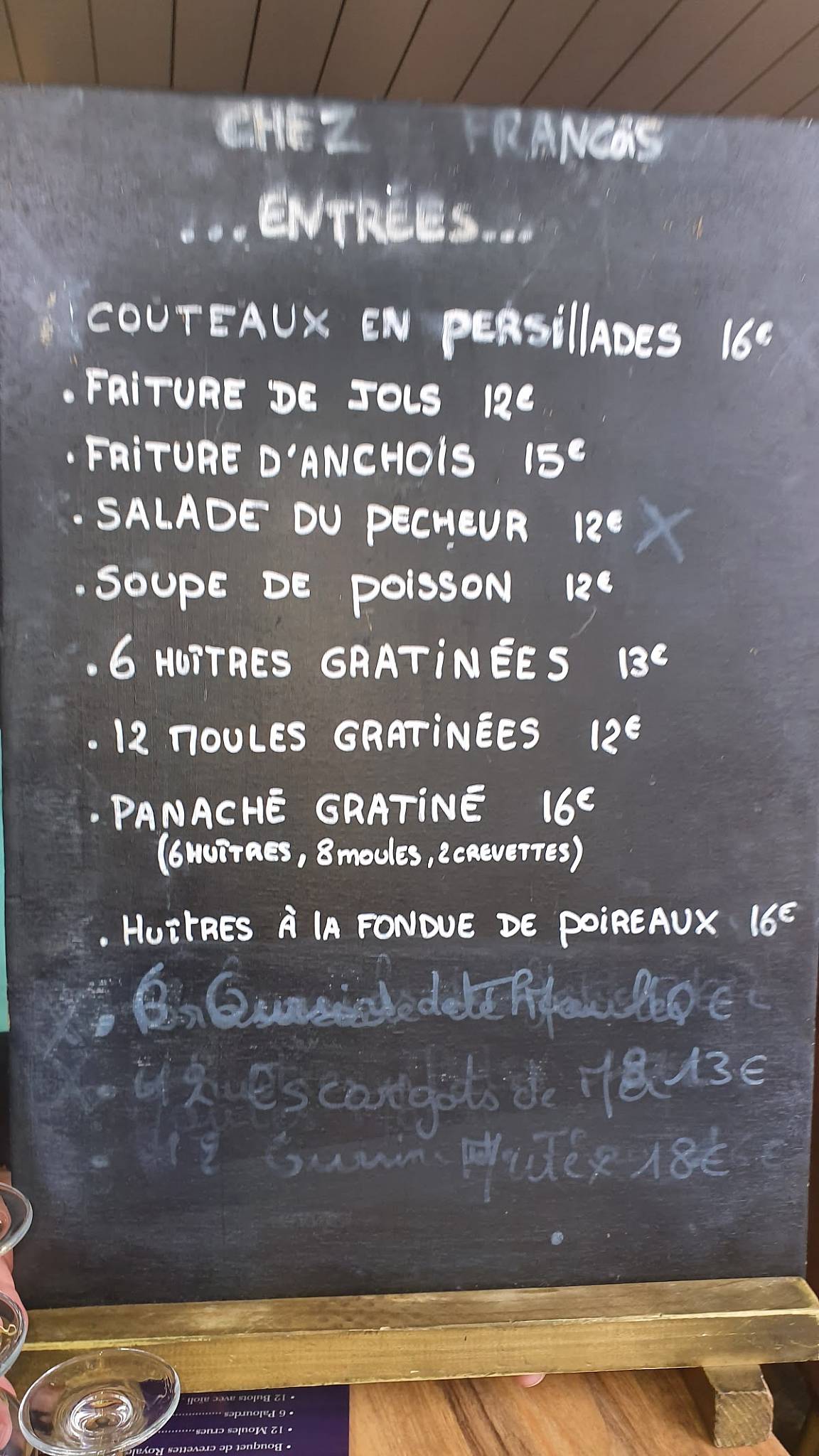 Menu at Chez François restaurant, Sète, 8 Quai Général Durand