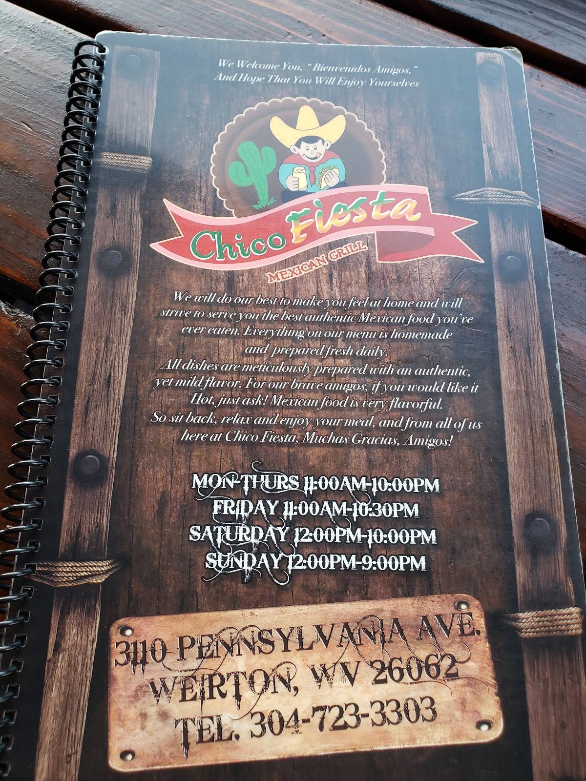 Menu at Chico Fiesta restaurant, Weirton