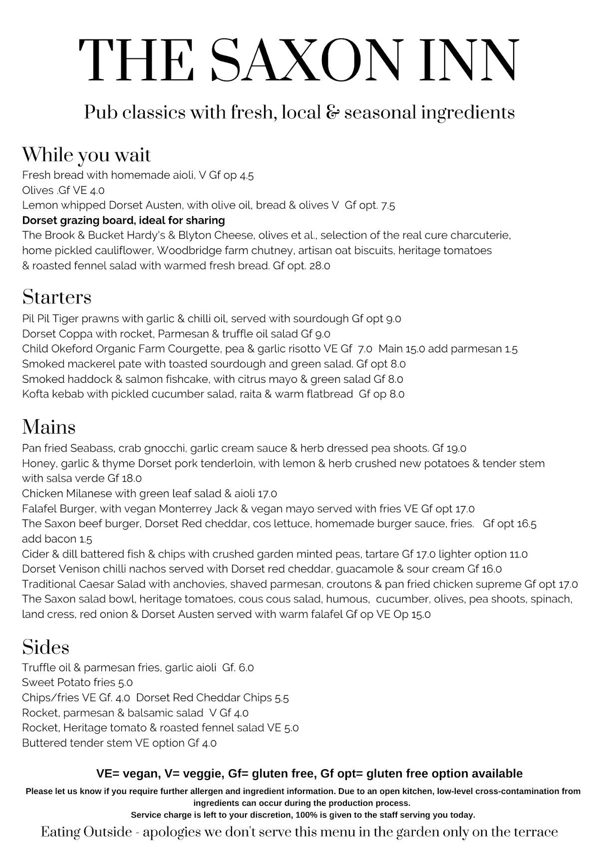 Menu at The Saxon Inn pub & bar, Child Okeford