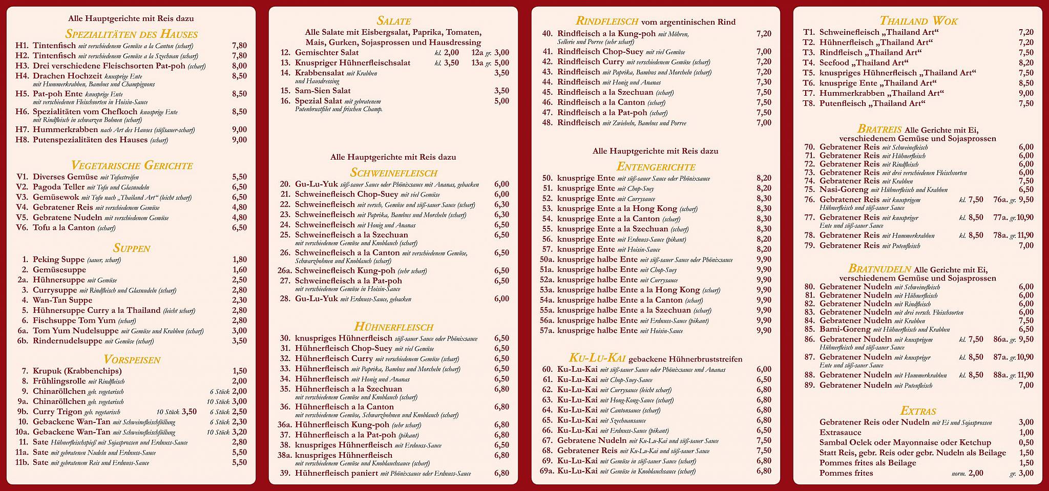 Speisekarte von China Imbiss Mrs Le Fahrn restaurant, Duisburg