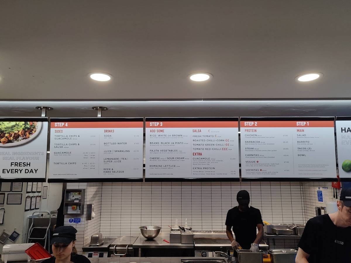 Menu at Chipotle Mexican Grill fast food, London, 114-116 Charing Cross Rd