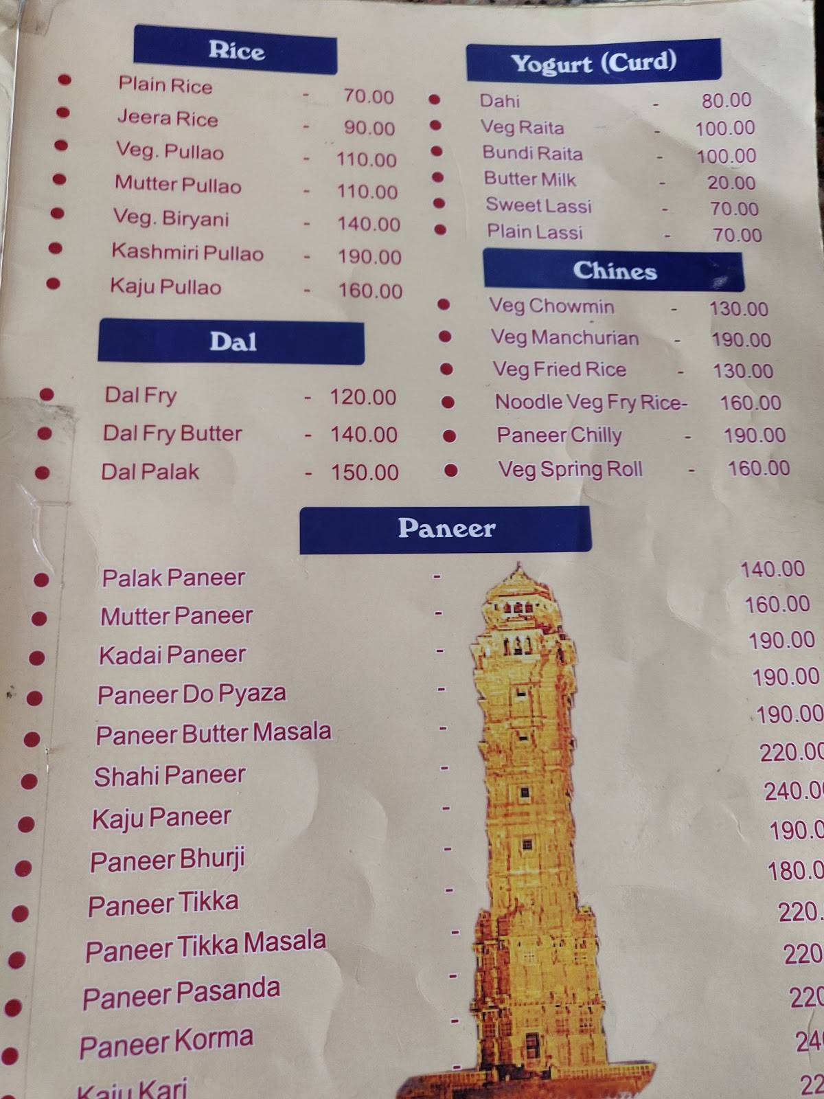 Menu at GANGOUR RESTAURANT -RAJASTHANI Punjabi Gujrati Food, Chittorgarh