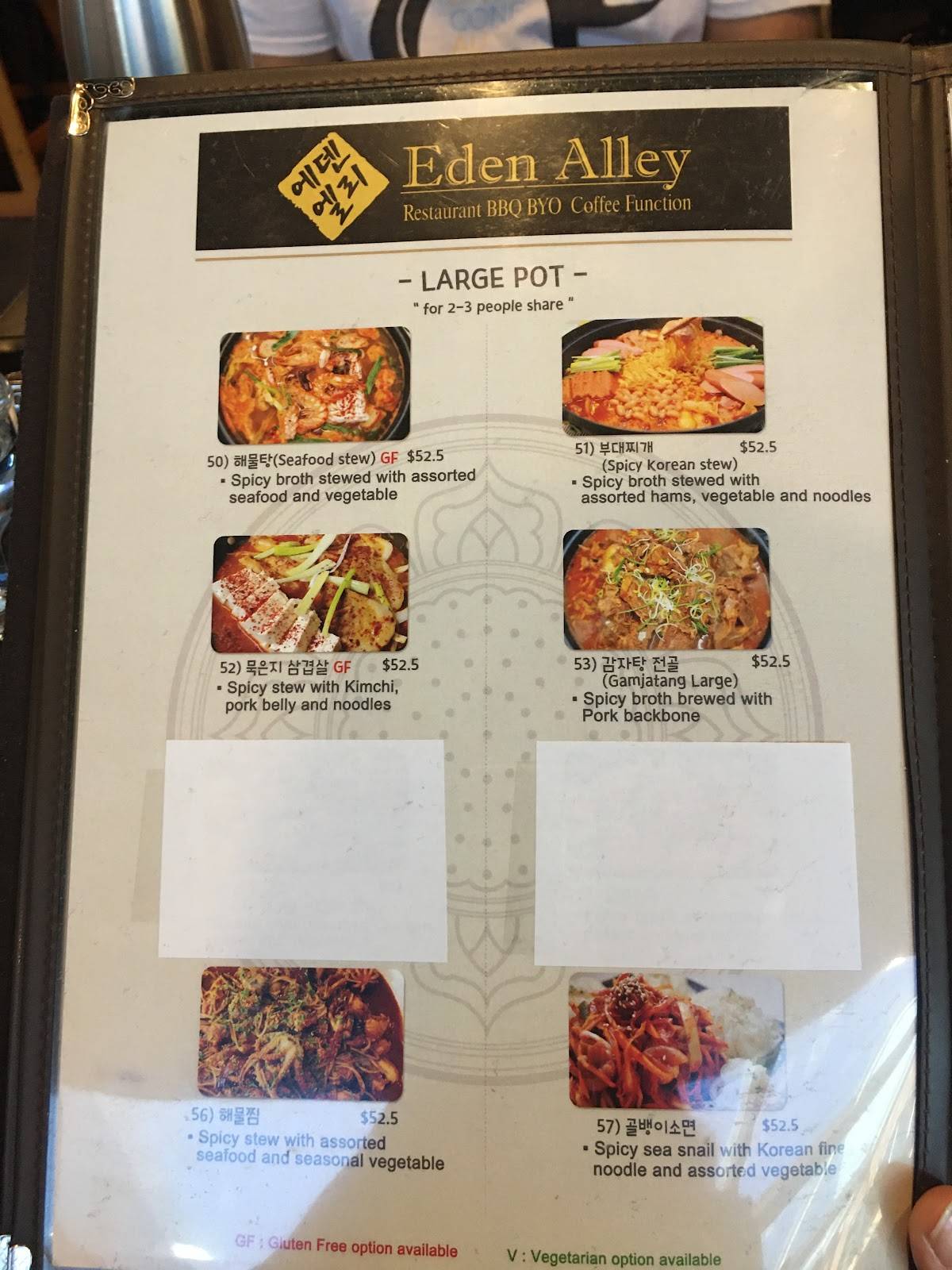 Menu at Eden Alley 2 Korean Restaurant and Café, Christchurch