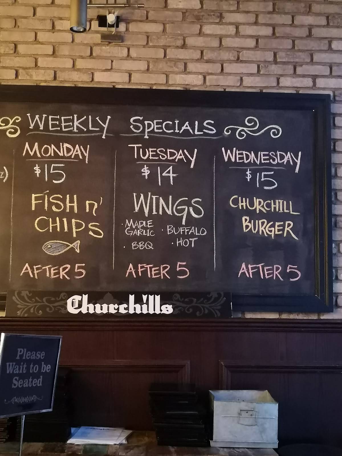 Menu at Churchills pub & bar, Ottawa