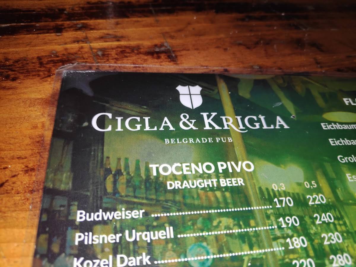 Menu at Cigla & Krigla Pub, Belgrade