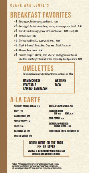 Menu at Clark & Lewie's Restaurant, Great Falls