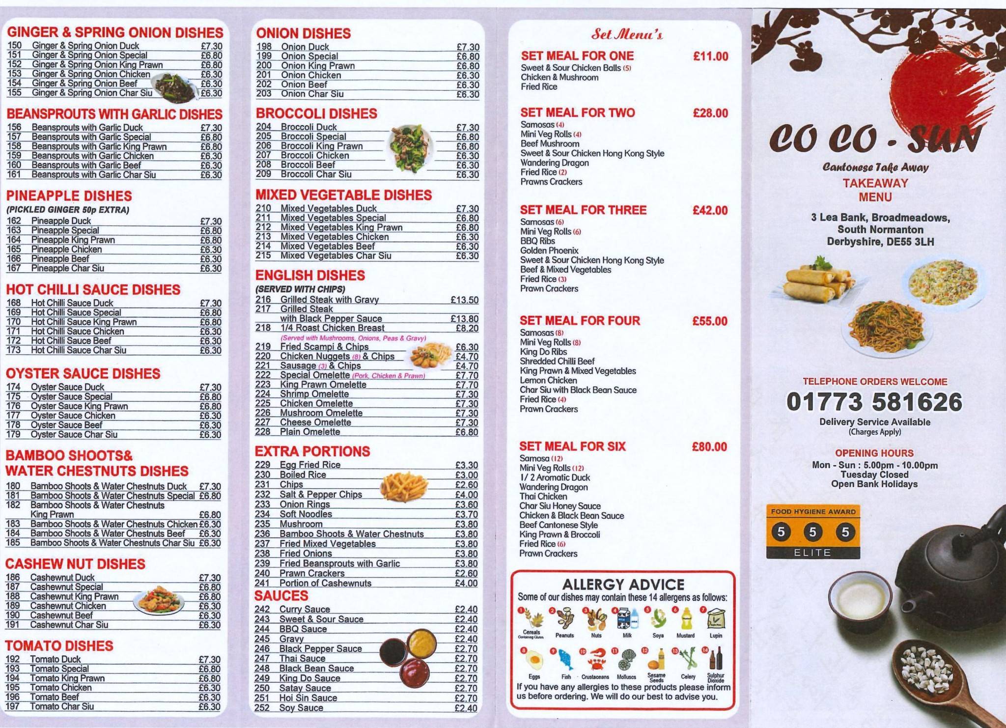 Menu at Coco Sun fast food, Alfreton