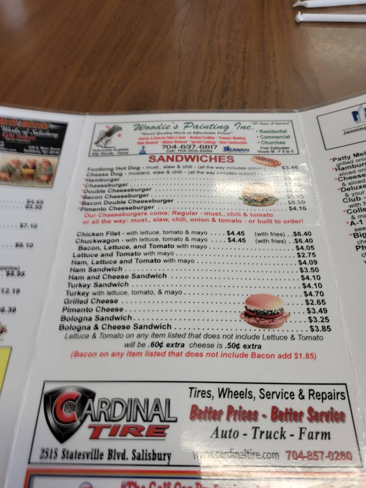 Menu at College Barbecue, Salisbury