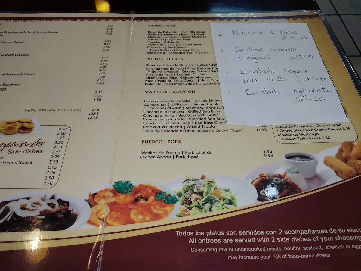Menu at Coral Restaurant, Miami, NW 82nd Ave