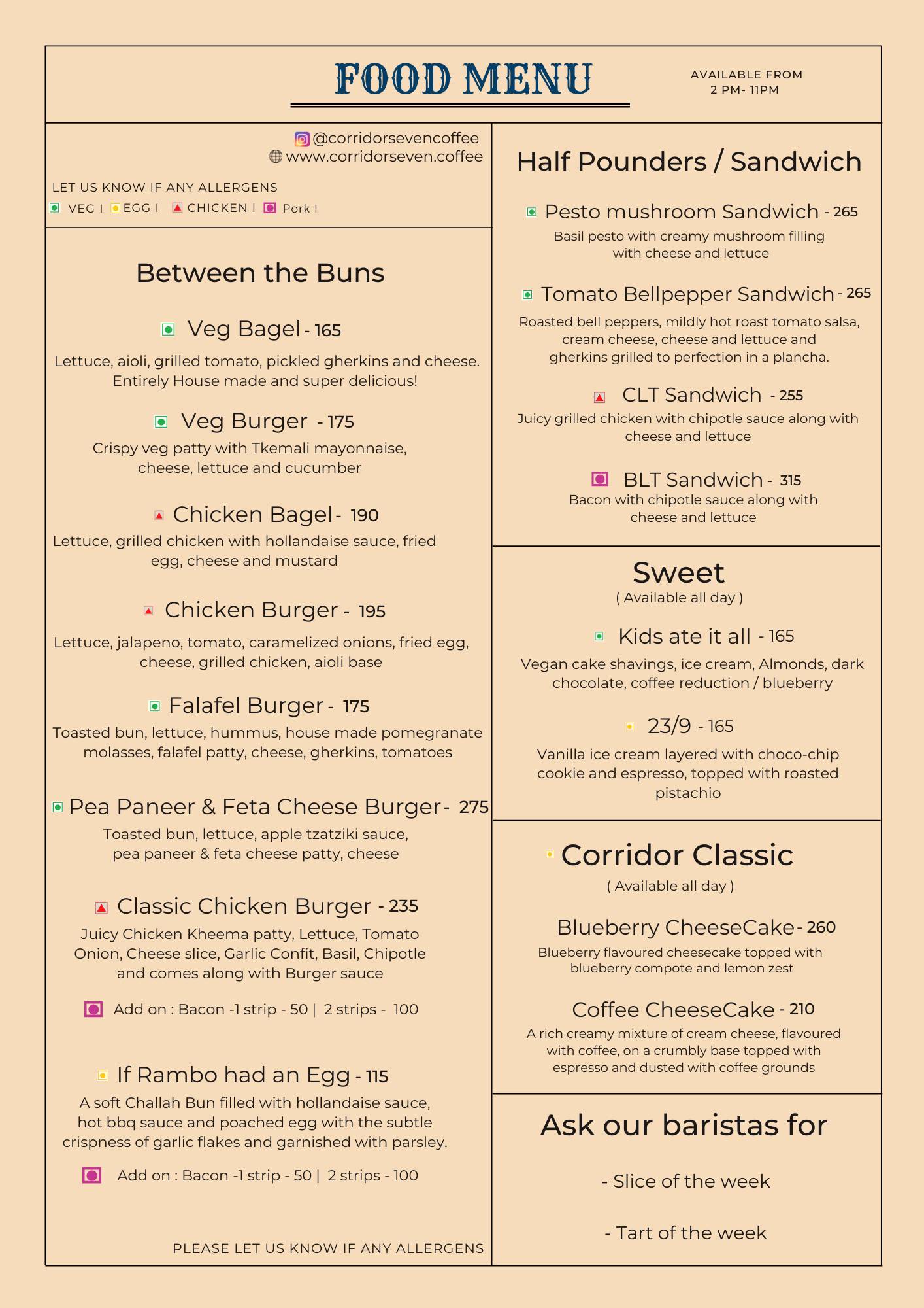 Menu at Corridor Seven Coffee Roasters, Nagpur