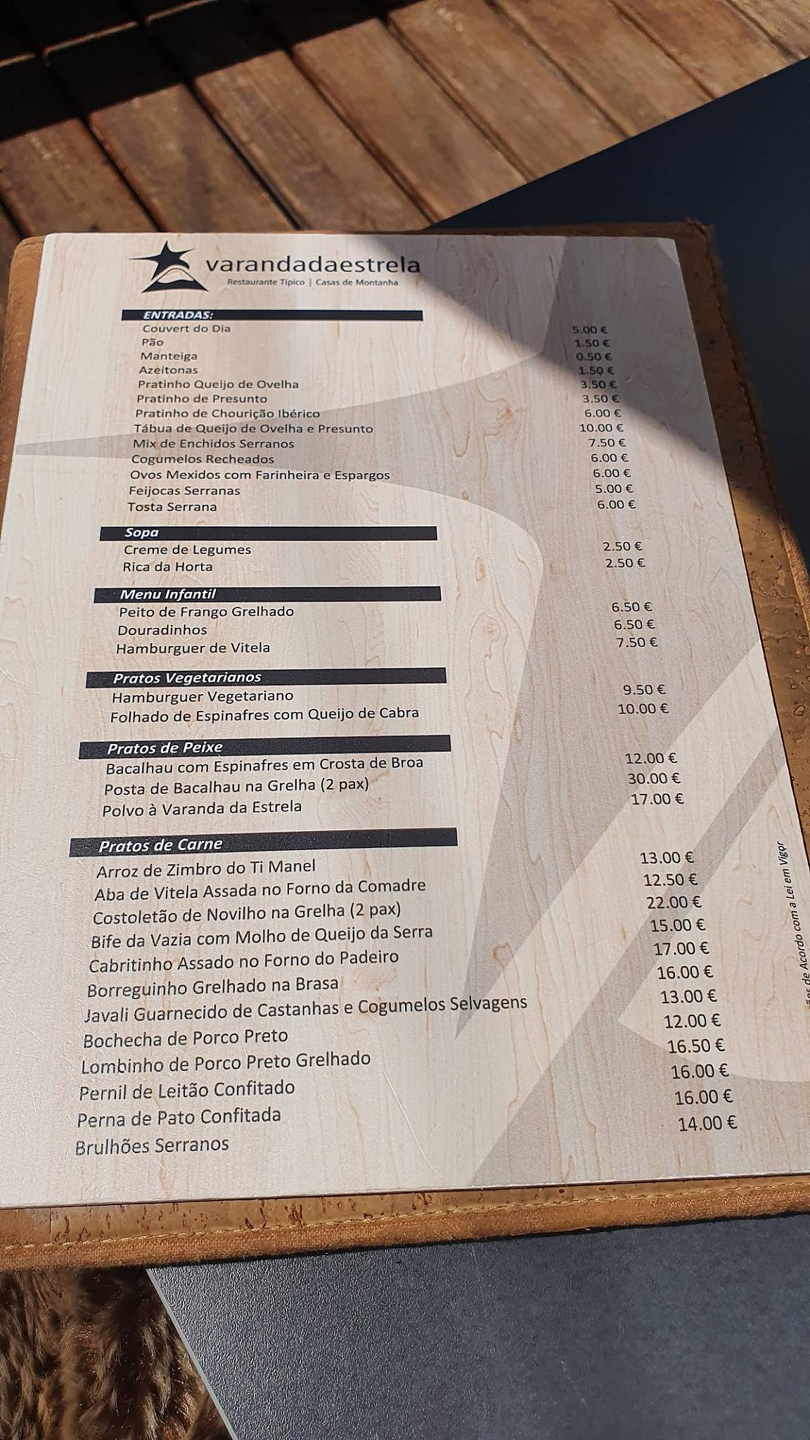 Menu em Varanda da Estrela restaurante, Cortes do Meio, Penhas da Saúde ...