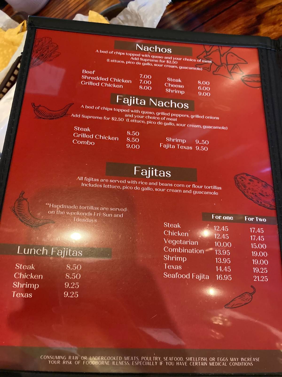 Menu at Rita's Taco Shop restaurant, Corydon