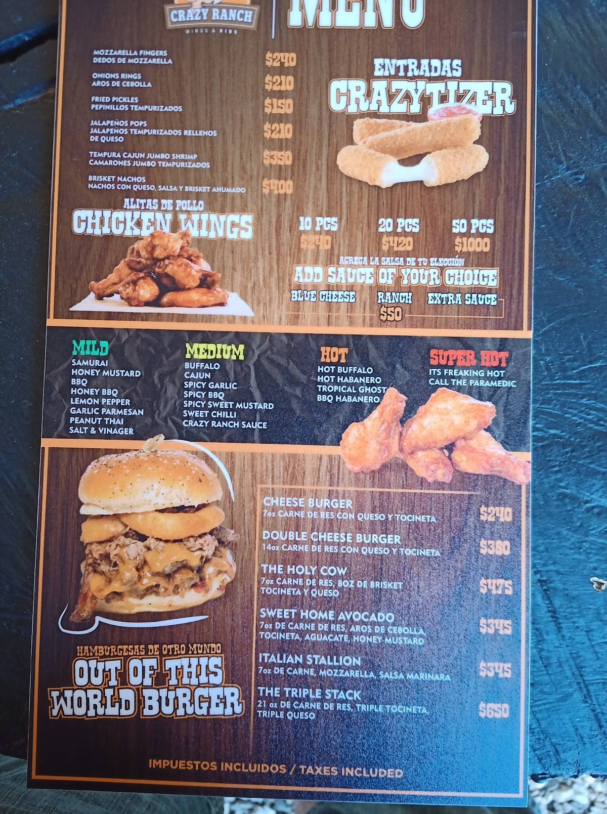 Menu at Crazy Ranch Puerto Plata (pop) restaurant, Puerto Plata