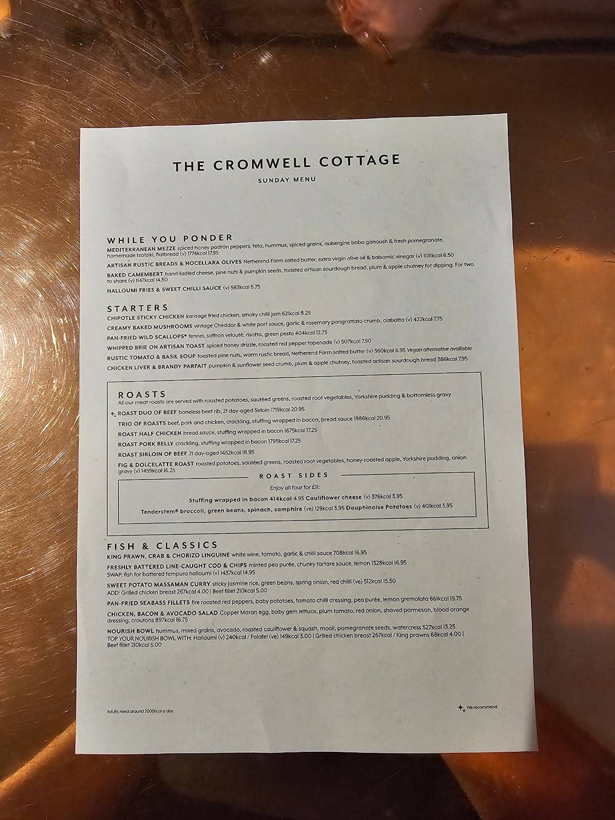 Menu at Cromwell Cottage Northampton pub & bar, Northampton