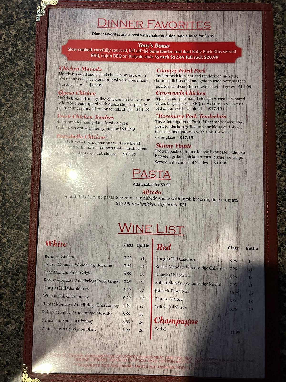 Menu at Crossroads Bar And Grille, Flowery Branch