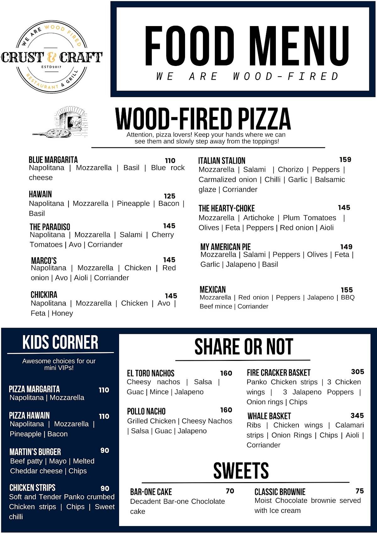 Menu at Crust & Craft (Paradiso) restaurant, Hermanus