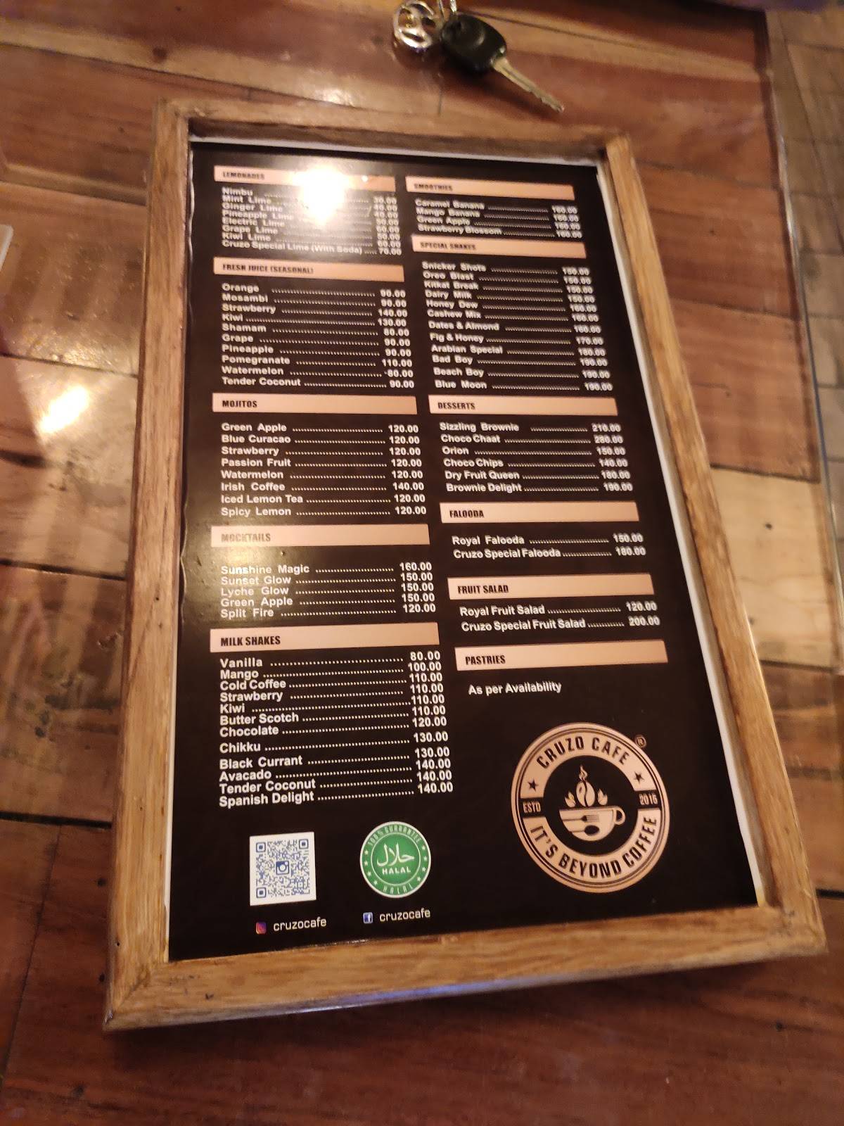 Menu at Cruzo Cafe & Grills, Palakkad, CM Center