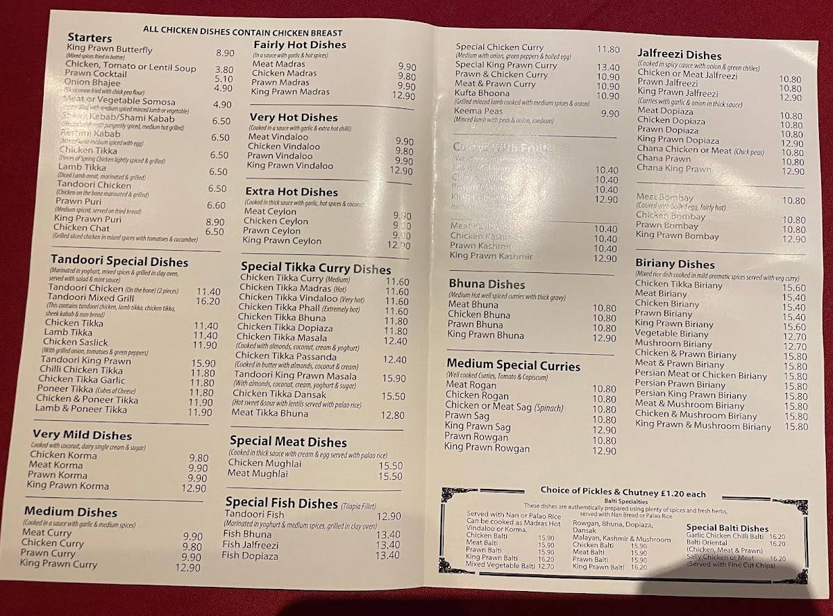 Menu at Curry Mahal Tandoori restaurant, Dagenham, 27 Goresbrook Rd.