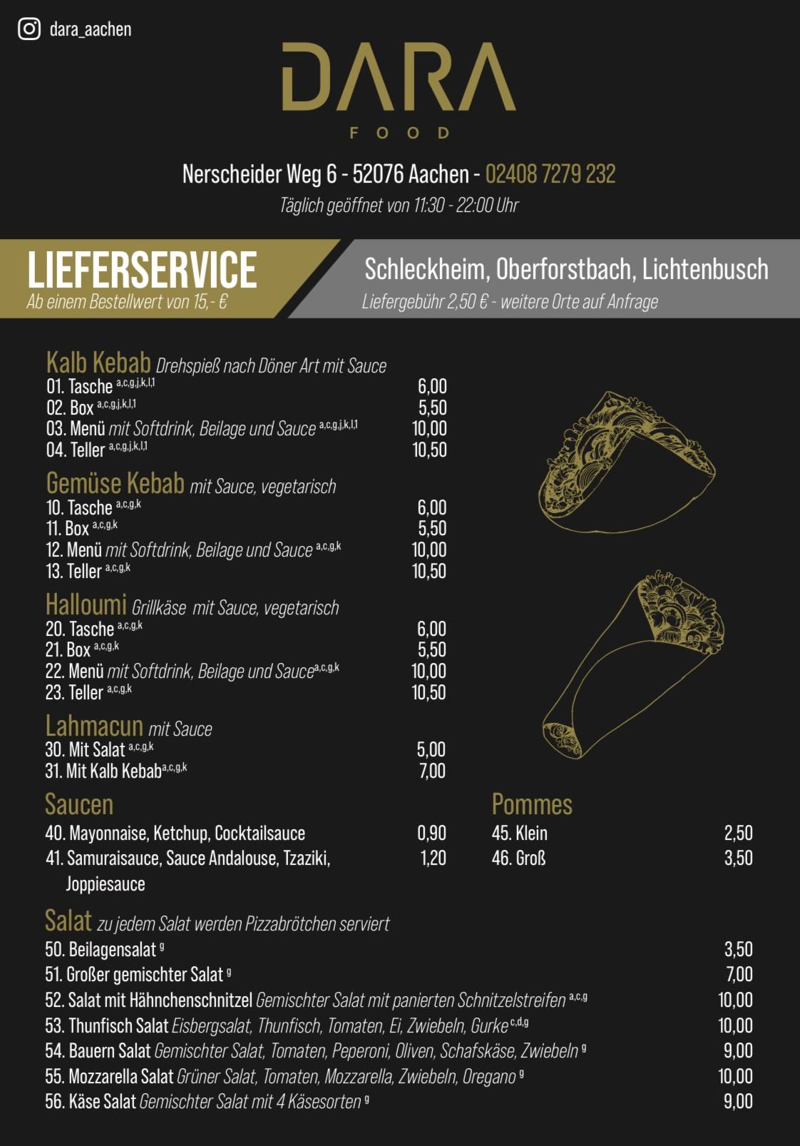 Menu at DARA Food Aachen restaurant, Aachen
