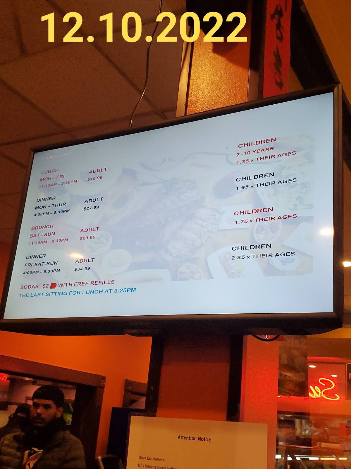Menu at DJ's International Buffet restaurant, Garden City