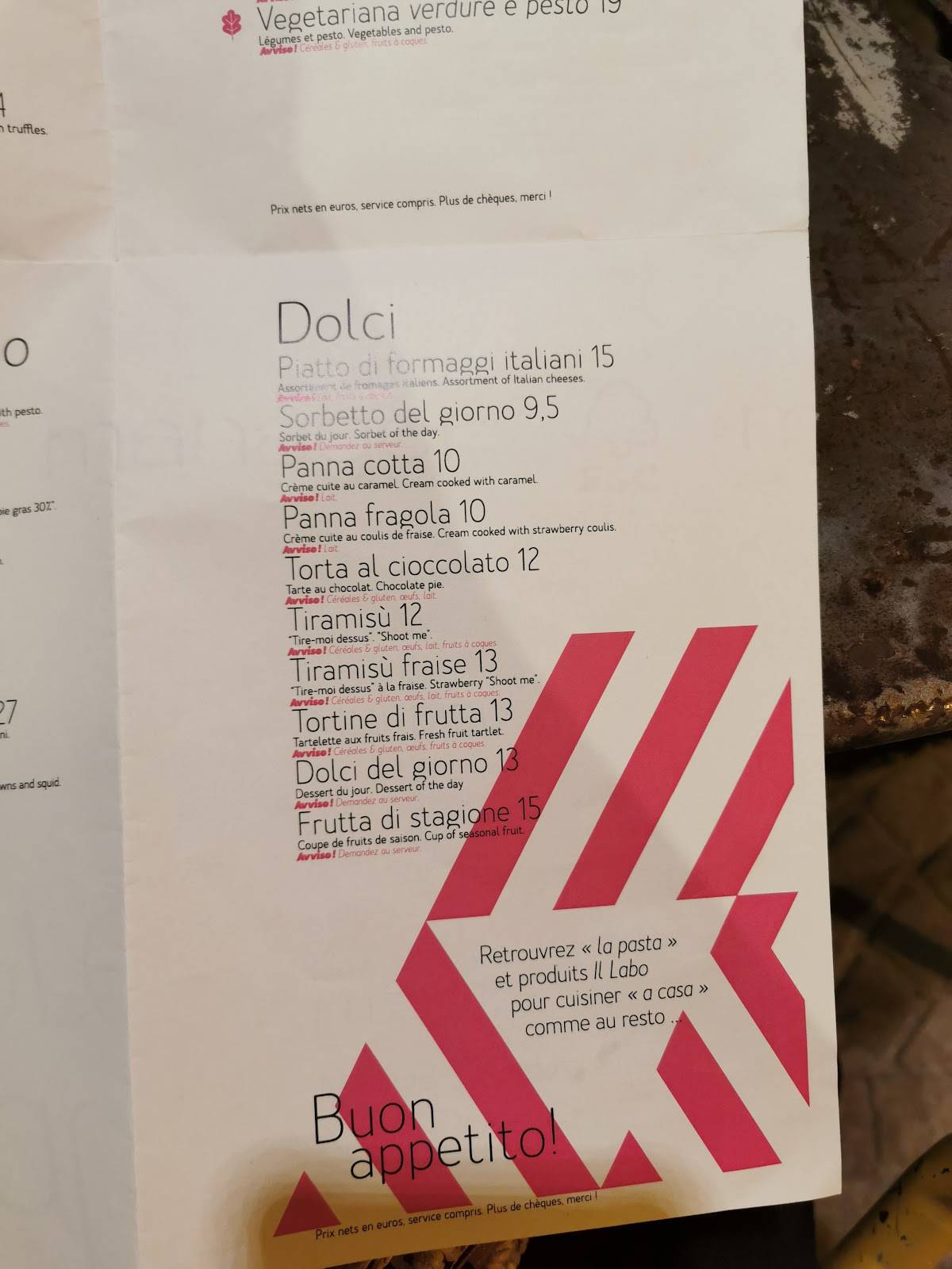 Menu at Da Laura Cannes restaurant, Cannes