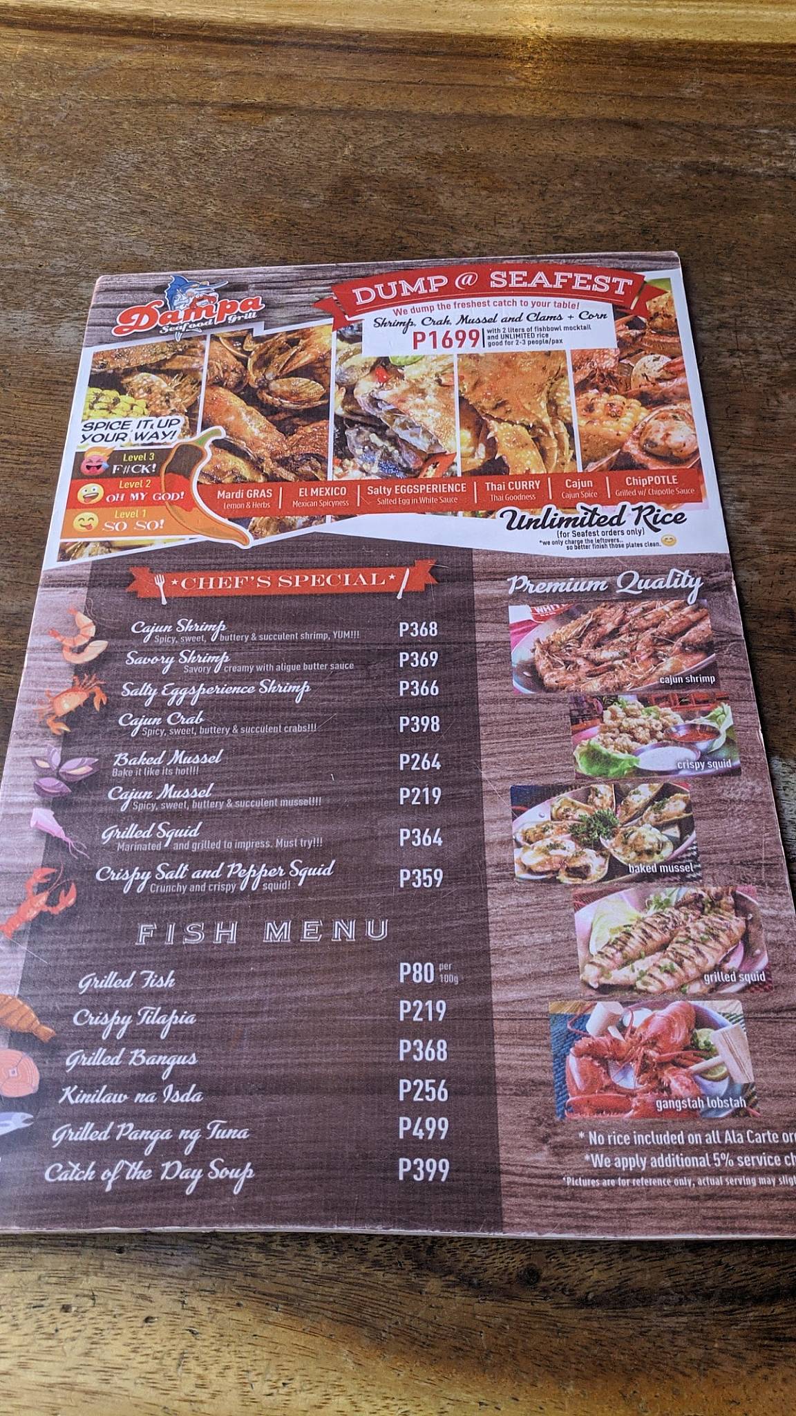Menu at Dampa Seafood Grill restaurant, Quezon City