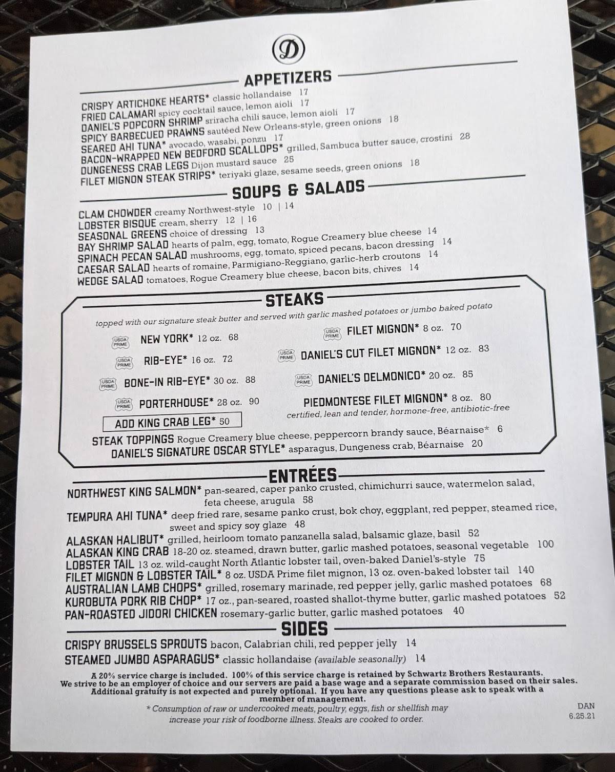 Menu at Daniel's Broiler - Leschi steakhouse, Seattle, 200 Lake ...