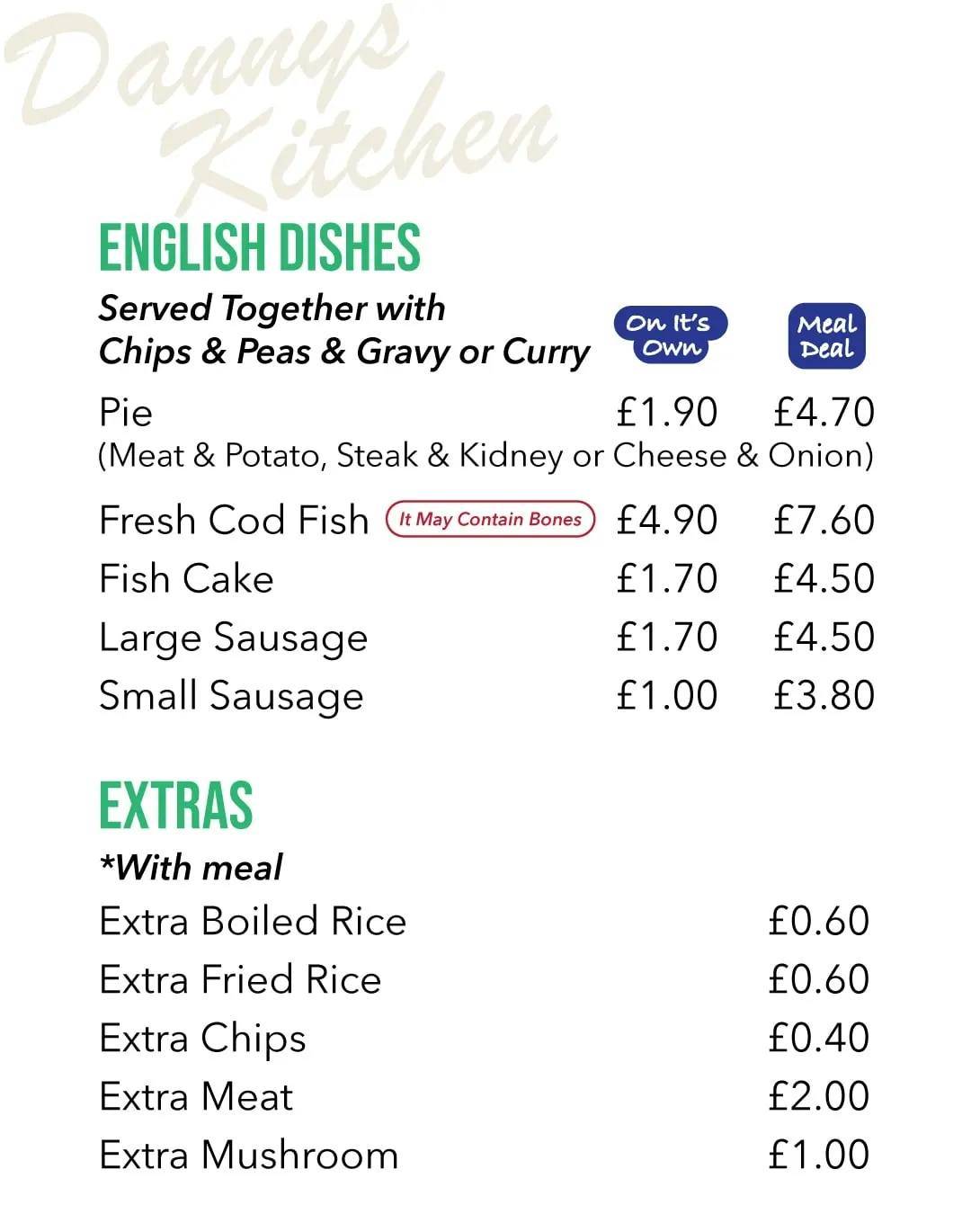 Menu at Danny's Kitchen restaurant, Warrington, 90-92 Bridge St