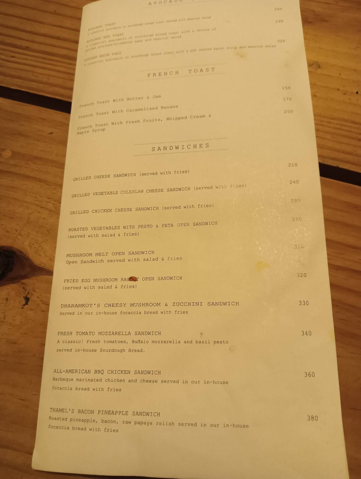 Menu at AMA Cafe, Dehradun