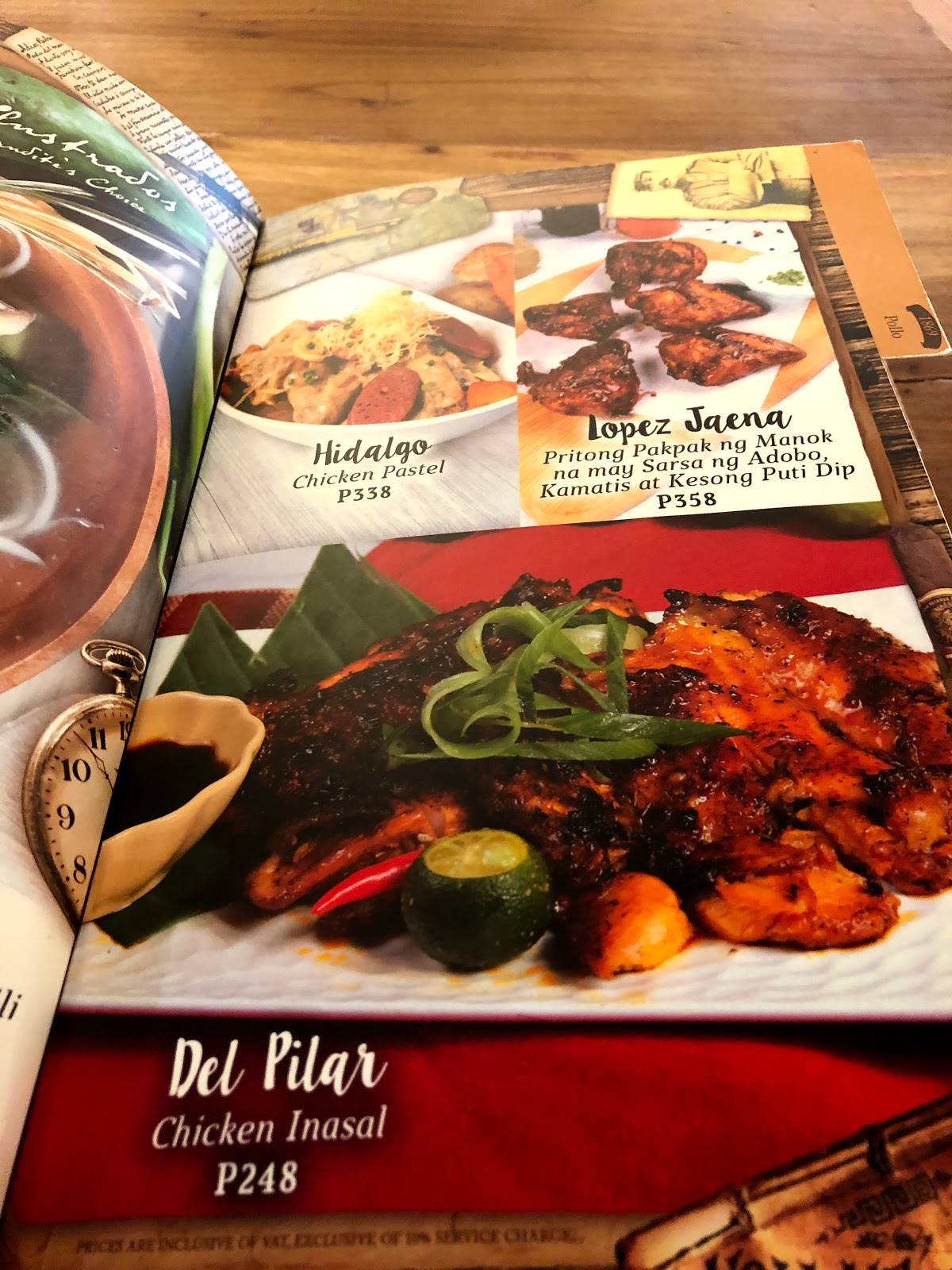 Menu at Dekada, Historic Filipino Cuisine restaurant, Makati