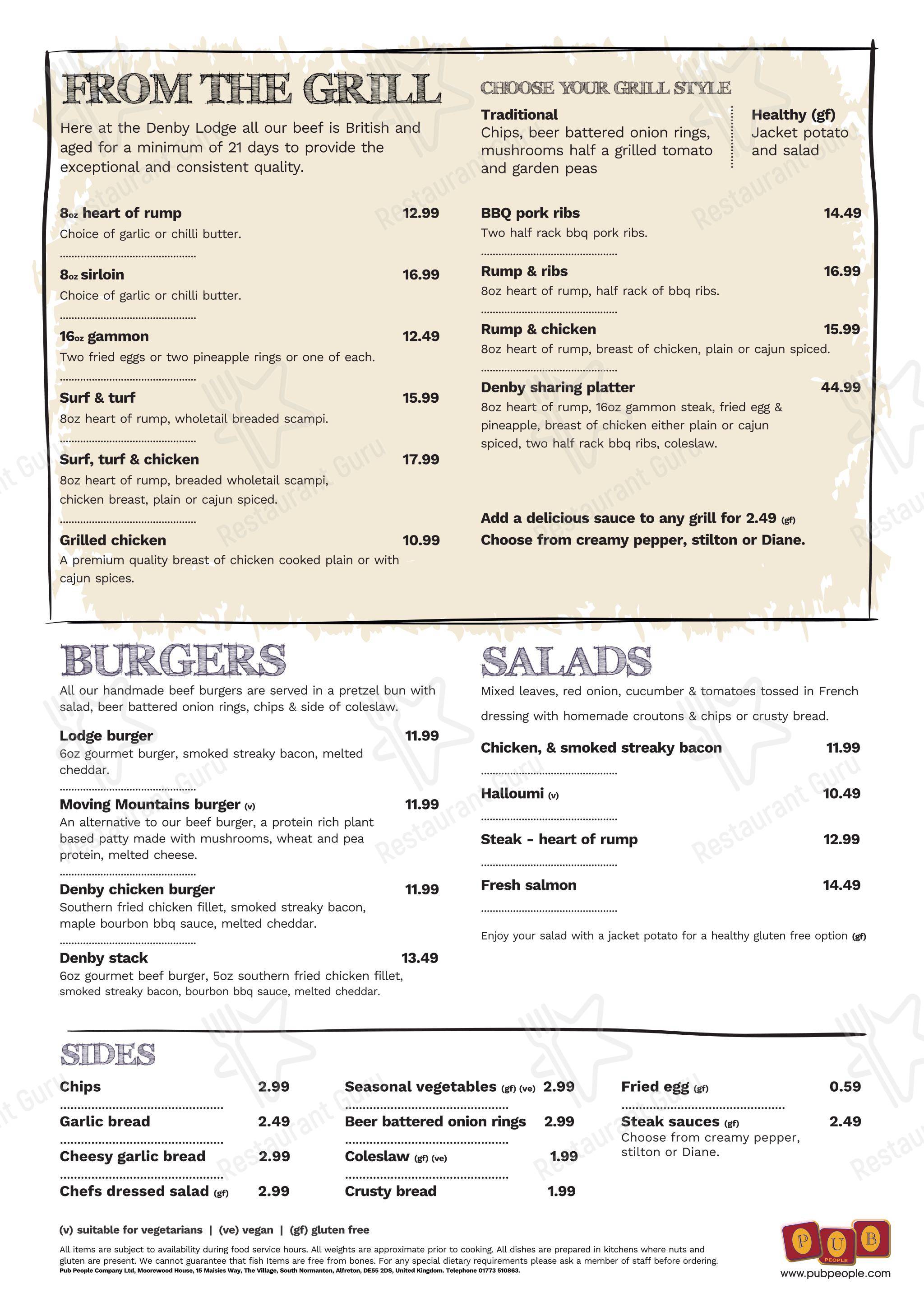 Menu at Denby Lodge pub & bar, Ripley