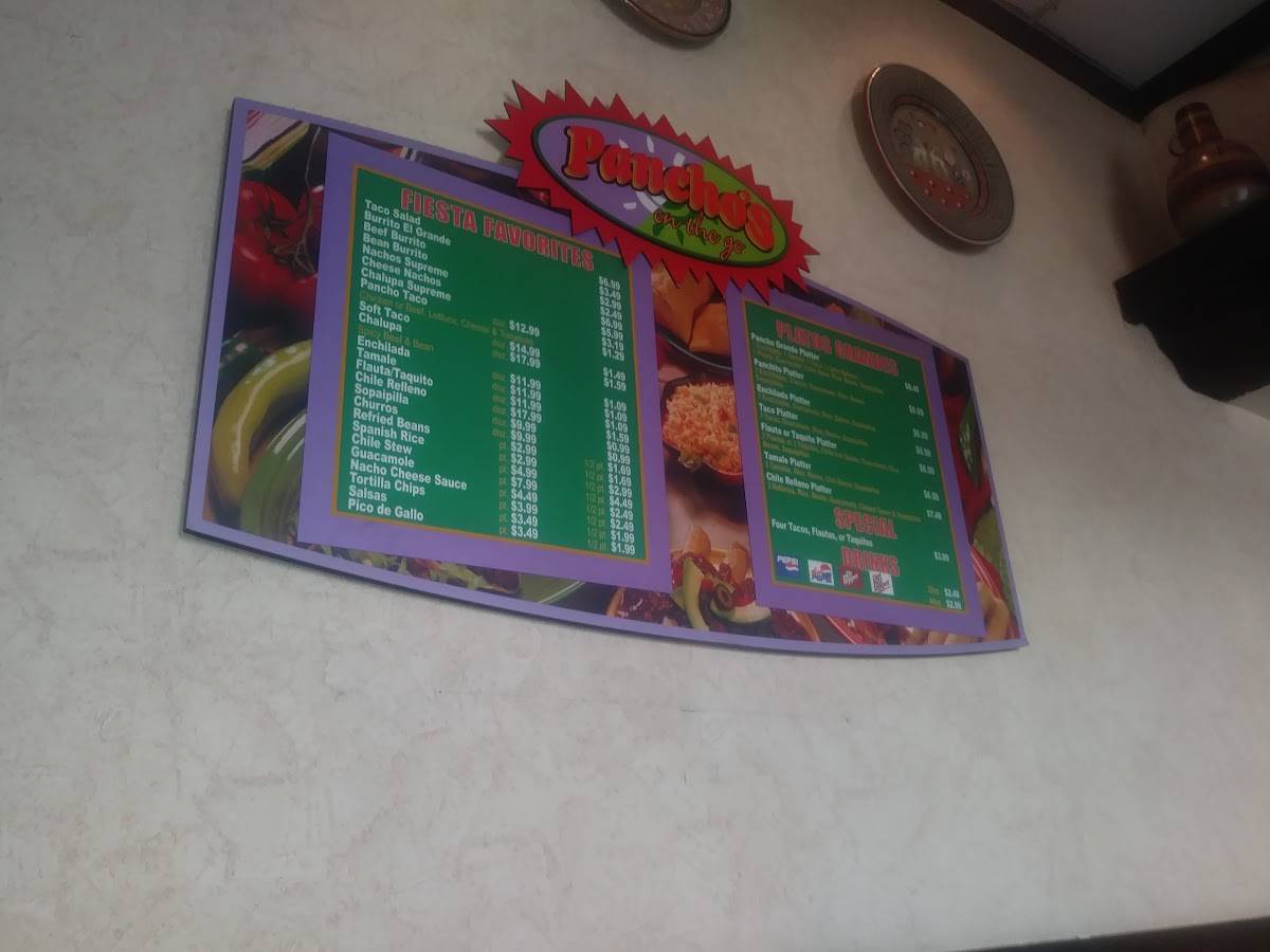 Menu at Pancho's Mexican Buffet restaurant, Denton