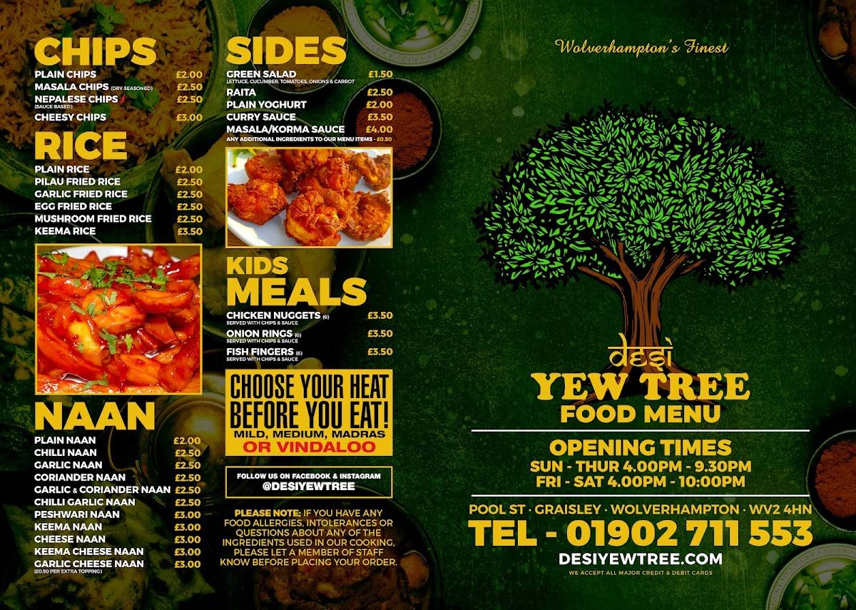 Menu at Desi Yew Tree pub & bar, Wolverhampton