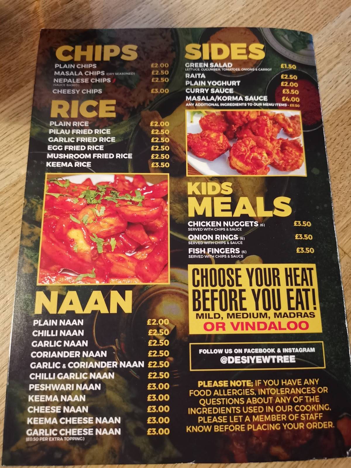 Menu at Desi Yew Tree pub & bar, Wolverhampton
