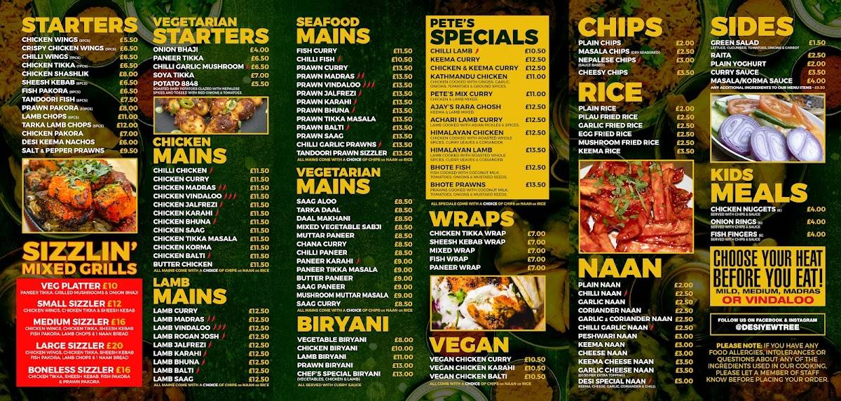 Menu at Desi Yew Tree pub & bar, Wolverhampton