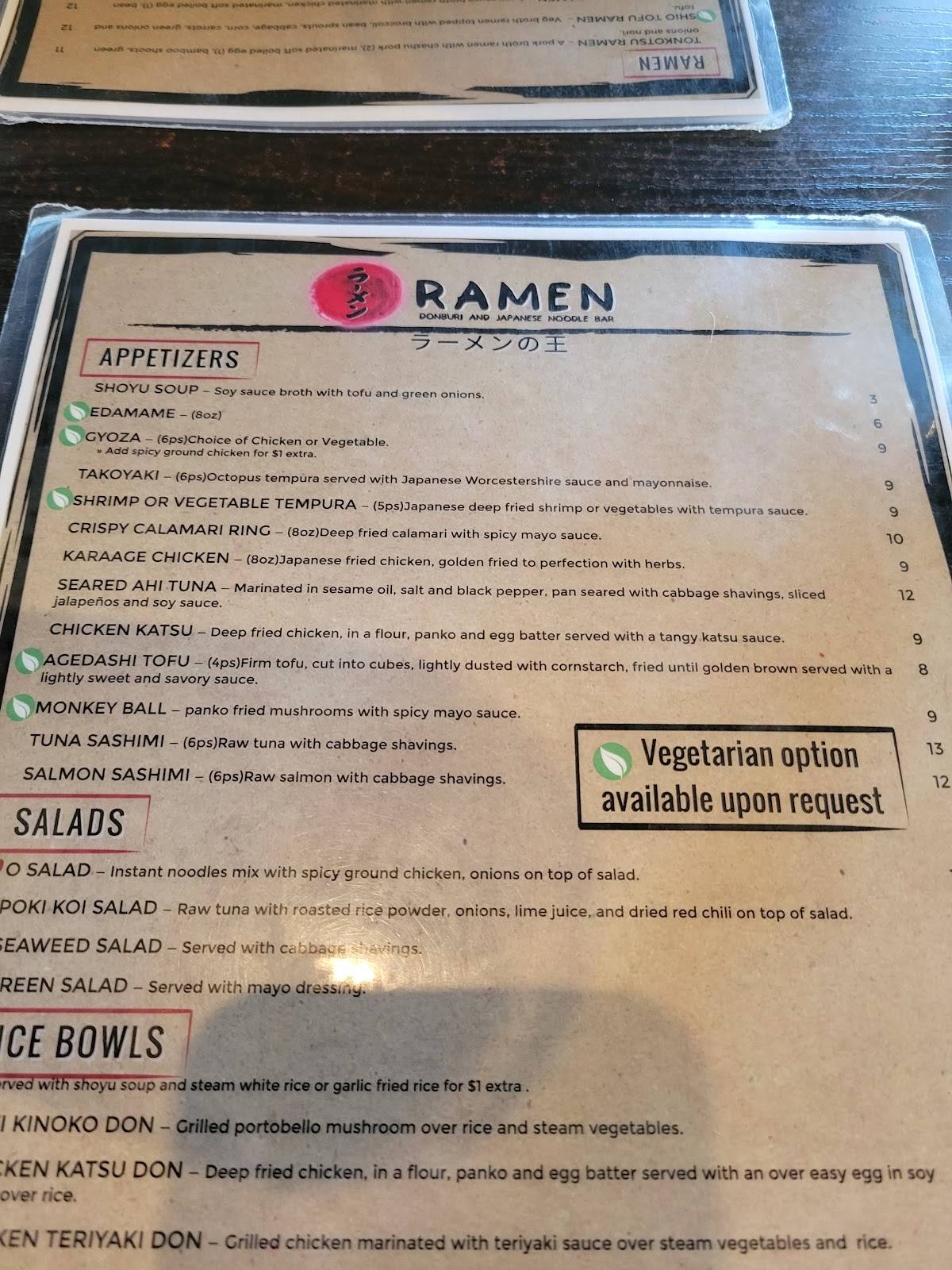 Menu at O Ramen desserts, Bakersfield