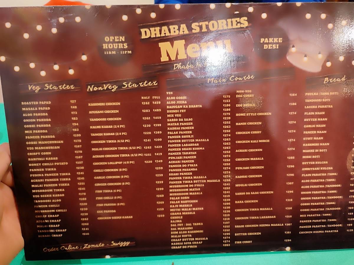 Menu at Dhaba Stories HSR, Bengaluru