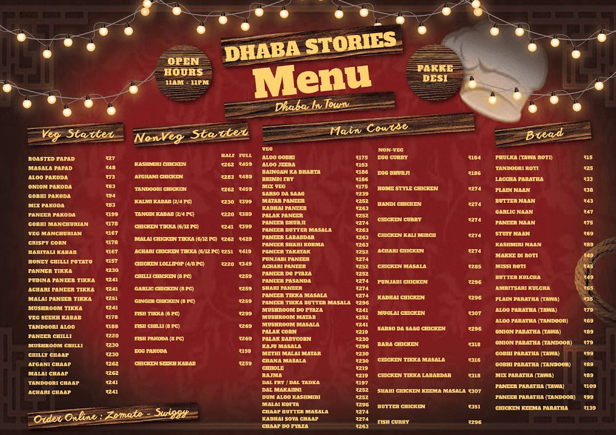 Menu at Dhaba Stories HSR, Bengaluru