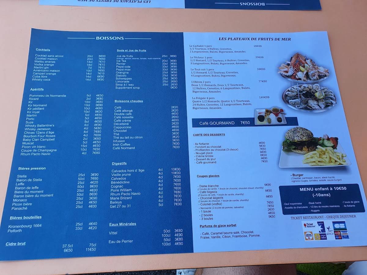 Menu au La Frégate restaurant, Dieppe, 23 B Quai Henri IV