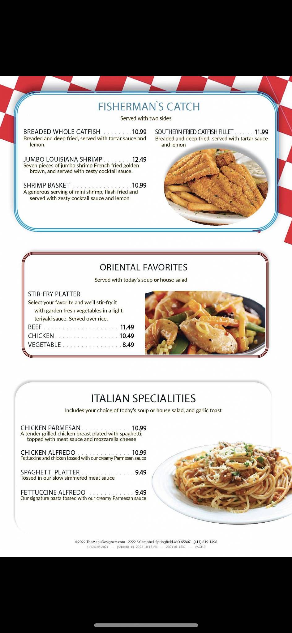 Menu at Diner 54 restaurant, Kirksville