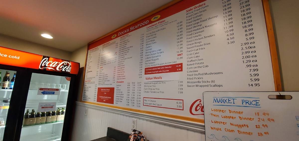 Menu at Docks Seafood restaurant, South Portland
