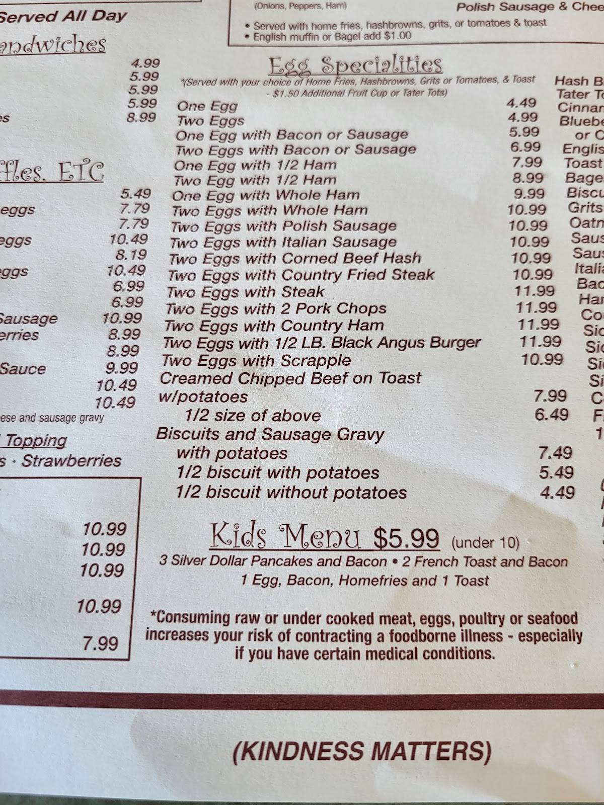 Menu at Doe Doe's Diner restaurant, Seminole